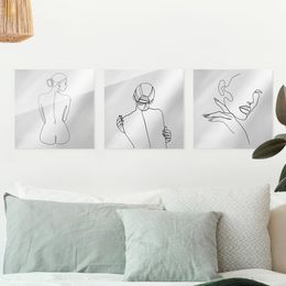 3-teiliges Glasbild Line Art Frauen Akt Schwarz Wei&szlig; Set