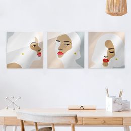 Bilderwelten Glasbild originell Line Art beige Glas Wandbild - Line Art Portrait Frauen Pastell Set - Deko Wohnzimmer Schlafzimmer