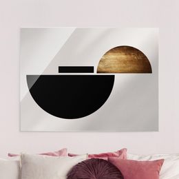Bilderwelten Glasbild originell Abstrakt schwarz weiss Glas Wandbild - Geometrischer Halbkreis I - Deko Wohnzimmer Schlafzimmer