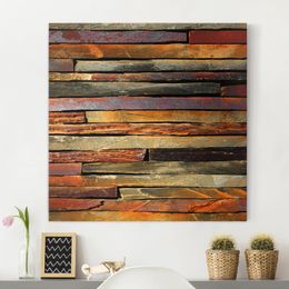 Bilderwelten Leinwandbild - Quadrat Bretterstapel