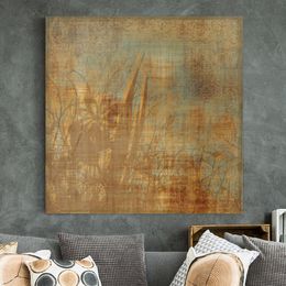 Bilderwelten Leinwandbild Blumen modern Kunstdruck Leinwanddruck - Blumen unter Ornamentstruktur - Landschaft XXL Wohnzimmer Schlafzimmer