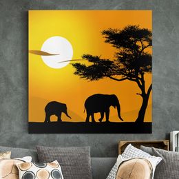 Bilderwelten Leinwandbild Natur modern Kunstdruck Leinwanddruck - African Elefant Walk - africa XXL Wohnzimmer Schlafzimmer
