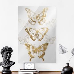 Bilderwelten Glasbild Tiere Digital Art gold Glas Wandbild - Schmetterlingskomposition in Gold II - Schmetterlinge Jugendzimmer