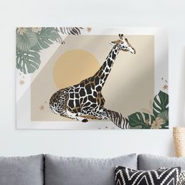 Bilderwelten Glasbild Tiere Tropisch beige Glas Wandbild - Safari Tiere - Giraffe im Sonnenuntergang - Pflanzen Jugendzimmer