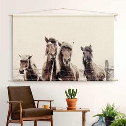 Bilderwelten Wandteppich Tiere braun Motiv Stoffbild - Island Pferde - Pferde Kinderzimmer Baby M&auml;dchen Jungen