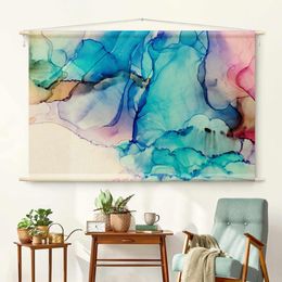 Bilderwelten Wandteppich originell blau Abstrakt Aquarell - Farbkomposition in Blau und Pink - Wandbild Wohnzimmer Schlafzimmer