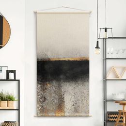 Bilderwelten Wandteppich originell schwarz weiss Abstrakt Aquarell - Abstrakter Goldener Horizont Schwarz Wei&szlig; - Wandbild Wohnzimmer Schlafzimmer