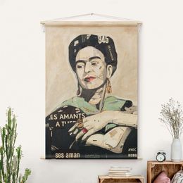 Bilderwelten Wandteppich originell beige modern Stoffbild - Frida Kahlo - Collage No.4 - Wandbild Wohnzimmer Schlafzimmer