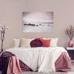 Bilderwelten Leinwandbild Strand maritim Kunstdruck rosa - Rosa Meerblick - Meerblick XXL Wohnzimmer Schlafzimmer