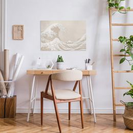 Bilderwelten Leinwandbild Strand modern Kunstdruck beige - Die gro&szlig;e Welle von Kanagawa Beige - Landschaft XXL Wohnzimmer Schlafzimmer