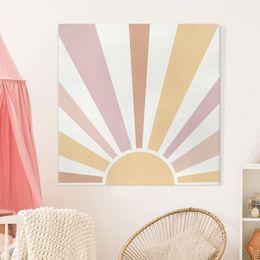 Bilderwelten Leinwandbild Natur Abstrakt Kunstdruck beige - Boho Sonne Pastell Beige - Sonnenuntergang XXL Kinderzimmer Baby M&auml;dchen Jungen