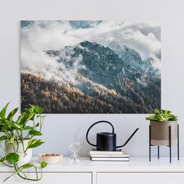 Bilderwelten Leinwandbild Berge und Wald an einem Herbstmorgen