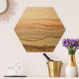Bilderwelten Alu-Dibond Bild Hexagon braun Illustration Aquarell - Spiel der Farben Meeresrauschen in Sepia - Deko Wohnzimmer Schlafzimmer