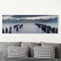 Bilderwelten Leinwandbild - Panorama Holzbuhnen in der Nordsee auf Sylt