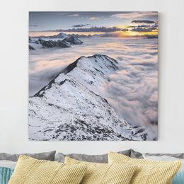 Bilderwelten Leinwandbild Natur Motiv Kunstdruck weiss - Blick &uuml;ber Wolken und Berge - Himmel XXL Wohnzimmer Schlafzimmer