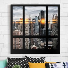 Leinwandbild New York Fensterblick New York mit Sonnen-Reflexion