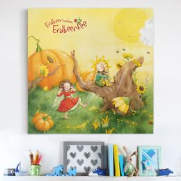 Bilderwelten Leinwandbild originell Illustration Aquarell gelb - Erdbeerinchen Erdbeerfee - Ein sonniger Tag - Wandbild XXL Kinderzimmer Baby M&auml;dchen Jungen