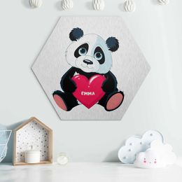 Bilderwelten Alu-Dibond Bild Hexagon Tiere weiss modern - Panda mit Herz - Herz Kinderzimmer Baby M&auml;dchen Jungen