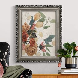 Bilderwelten Leinwandbild mit Barockrahmen Zeichnung Blumenbouquet in Rot und Sepia II