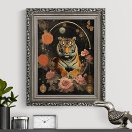 Bilderwelten Leinwandbild mit Barockrahmen Tiger Universum Collage