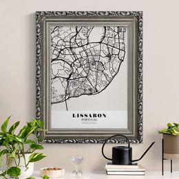 Gerahmtes Leinwandbild Stadtplan Lissabon - Klassik