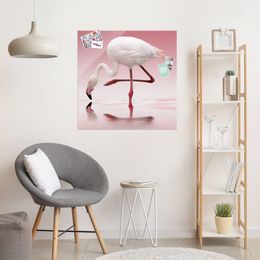 Bilderwelten Glasbild Tiere Motiv rosa Glas Wandbild - Flamingo Dance - Deko Wohnzimmer Schlafzimmer