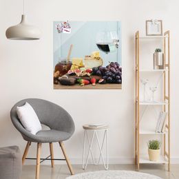 Bilderwelten Glasbild Kulinarisch modern beige Glas Wandbild - K&auml;se und Wein - Deko K&uuml;che
