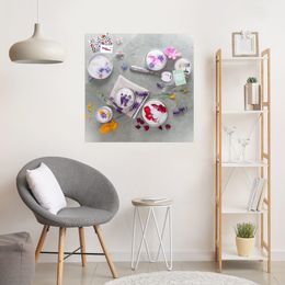 Bilderwelten Glasbild Kulinarisch modern einzigartig Glas Wandbild - Essbare Bl&uuml;ten mit Lavendelzucker - Deko K&uuml;che