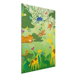 Bilderwelten Alu Dibond Outdoor Bild Tiere einzigartig Illustration wetterfest - Dschungelspiel - Deko Kinderzimmer Baby M&auml;dchen Jungen