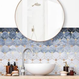 Bilderwelten Wandverkleidung Bad Blaue Geometrie goldenes Art Deco II