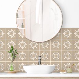Bilderwelten Wandverkleidung Bad modern Fliesenoptik beige - Fliesen mit Blumen Beige - wasserfest Wandpaneel statt Fliesen