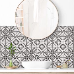 Wasserfeste Wandverkleidung Bad - Fliesenmuster Rauten Geometrie schwarz - Wandpaneel statt Fliesen Strand Illustration Fliesenoptik schwarz