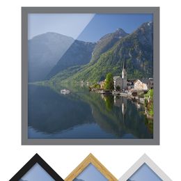 Bilderwelten Bild mit Rahmen - Quadrat Hallst&auml;tter See und Bergblick