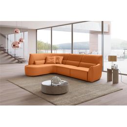 Ecksofa Egoitaliano "Puffy, extravagant & edel, Retro Designsofa, hoher Sitzkomfort, L-Form", orange, B:330cm H:88cm T:205cm, Leder &raquo;BULL&laquo; (echtes Rindsleder). Geschliffenes, pigmentiertes und behandeltes Rindsleder mit einer Dicke von 1, 3-1, 5 mm. Dieses Leder zeigt eine ziemlich weiche Hand mit einem halb undurchsichtigen Aussehen. Es handelt sich um ein gesch&uuml;tztes Leder. Eine leichte Deckschi