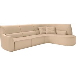 Ecksofa Egoitaliano "Puffy, extravagant & edel, Retro Designsofa, hoher Sitzkomfort, L-Form", beige (champagner), B:330cm H:88cm T:205cm, Leder &raquo;BULL&laquo; (echtes Rindsleder). Geschliffenes, pigmentiertes und behandeltes Rindsleder mit einer Dicke von 1, 3-1, 5 mm. Dieses Leder zeigt eine ziemlich weiche Hand mit einem halb undurchsichtigen Aussehen. Es handelt sich um ein gesch&uuml;tztes Leder. Eine leic