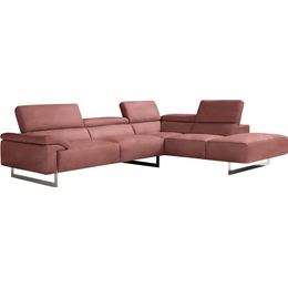 Ecksofa Egoitaliano "Malika, elegant und bequem, Designsofa, L-Form", braun (cedar wood), B:300cm H:94cm T:107cm, Sofas, Ecksofa, mit Ottomane, inkl. Kopfteilverstellung und chromfarbenen Metallf&uuml;&szlig;en