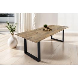 Baumkantentisch Mangoholz Esstisch Vintage-Optik 240 x 100 cm U-Gestell schwarz TIGER