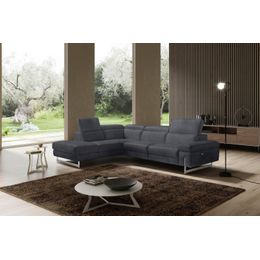 Ecksofa Egoitaliano "Candice, elegant, edel und bequem, erstklassiger Sitzkomfort, L-Form", grau (charcoal), B:278cm H:100cm T:221cm, Sofas, Ecksofa, inkl. 2 elektrischer Relaxfunktionen, Bedienung &uuml;ber Taste an Armlehne