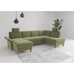 Wohnlandschaft Home Affaire "Rochelle, U-Form", gr&uuml;n (hellgr&uuml;n), B:314cm H:90cm T:195cm, 100% Polyester, Sofas, Wohnlandschaft, optional mit Armteilverstellung, mit Bettfunktion & Bettkasten