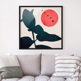 Bilderwelten Bild mit Rahmen Pflanzenwelt mit roter Sonne