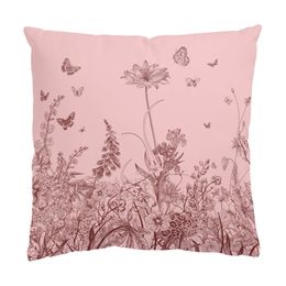 Dekokissen Gro&szlig;e Blumen mit Schmetterlingen auf Rosa