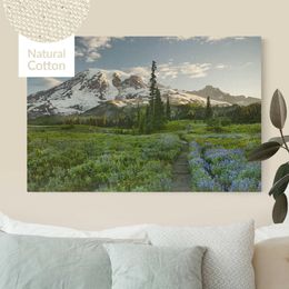 Bilderwelten Leinwandbild - Querformat Bergblick Wiesenpfad