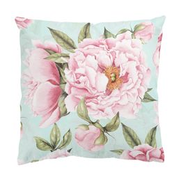 Bilderwelten Dekokissen Rosa Blumen auf Mint als Aquarell