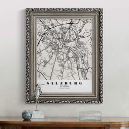Bilderwelten Leinwandbild mit Barockrahmen Stadtplan Salzburg - Klassik