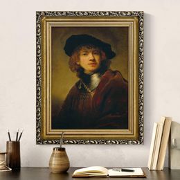 Bilderwelten Bild mit Barockrahmen Antik originell modern Barock braun - Rembrandt van Rijn - Selbstbildnis - edle Optik Wohnzimmer Schlafzimmer