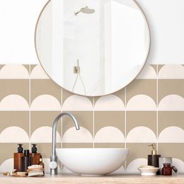 Bilderwelten Wandverkleidung Bad Abstrakt Fliesenoptik Geometrisch beige - Fliesen mit Halbkreisen Beige - wasserfest Wandpaneel statt Fliesen