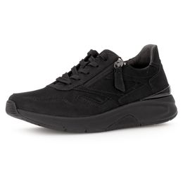Damen Keilsneaker, Gabor Rollingsoft, Gr. 43, schwarz, Nubukleder, unifarben, Schuhe, Freizeitschuh, Halbschuh, Schn&uuml;rschuh, Logoschriftzug an der