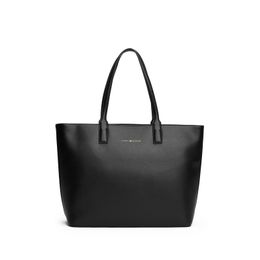 Tommy Hilfiger Kinder Tragetasche "TH LOGOTAPE TOTE", schwarz, Lederimitat, unifarben, Taschen, Damen Henkeltasche, Schultertasche mit doppeltem