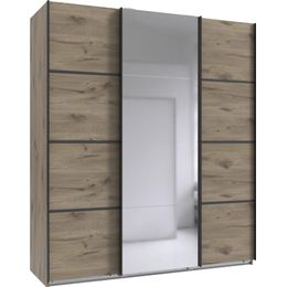Schwebetürenschrank wimex, B:180cm H:208cm T:65cm, braun, Holzwerkstoff, Spanplatte, Schränke, "Jork Kleiderschrank mit Spiegel, schwarze
