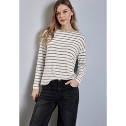 Street One Damen Langarmshirt, beige, Gr. 46, gestreift, Stoff, 54% Viskose, 42% Polyester, 4% Elasthan, Shirts, aus softem Materialmix